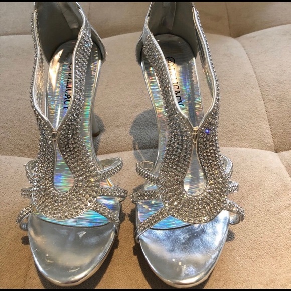 Shoes | Silver Heels With Rhinestones 6 | Poshmark